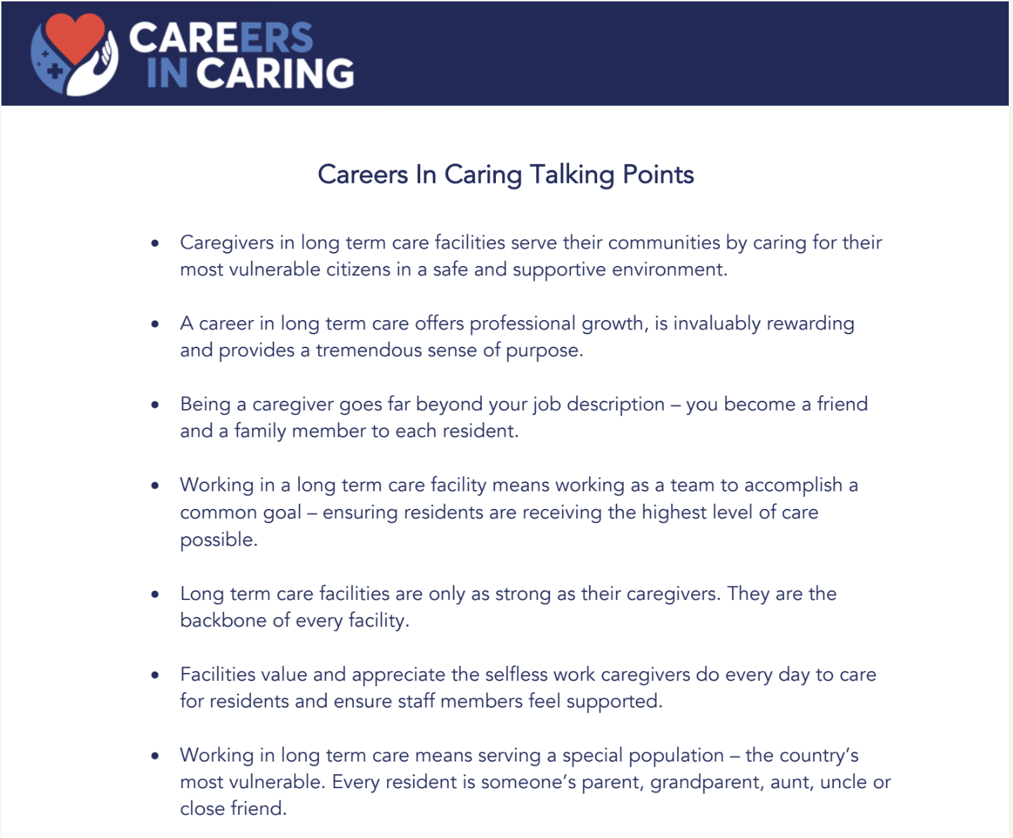 Core Talking Points - Careers in Caring